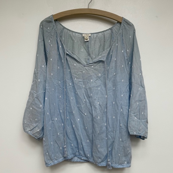 J. Crew | Tops | J Crew Light Blue Blouse With White Dots | Poshmark